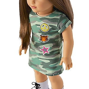 American Girl Truly Me 18-inch Doll #107 with Brown Eyes, Brown Hair, Light-to-Medium Skin, Camo T-shirt Dress, For Ages 6+