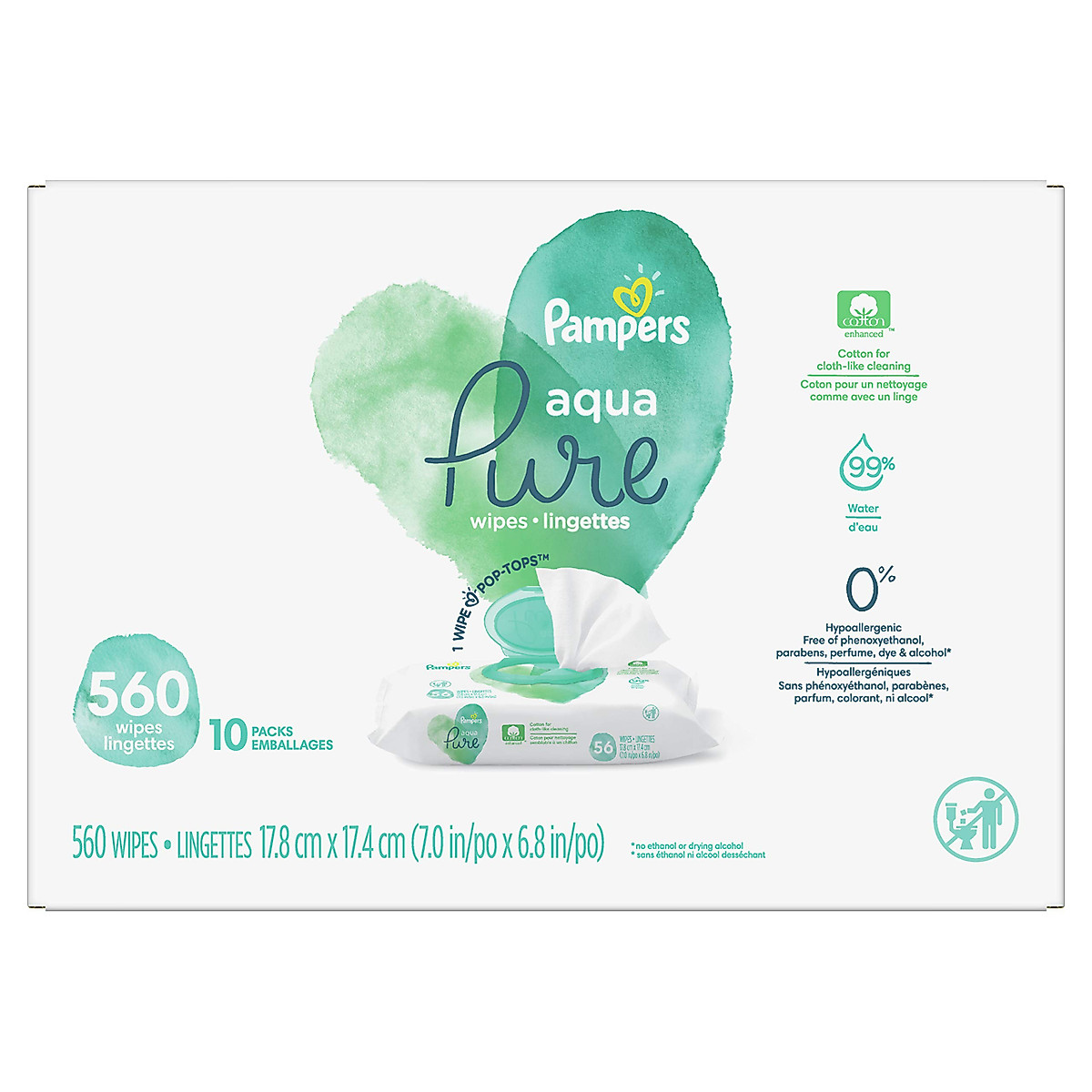 Diapers Size 2, 186 Count and Baby Wipes - Pampers Pure Protection Disposable Baby Diapers, Hypoallergenic and Unscented, ONE Month Supply with Aqua Pure Baby Wipes, 10x Pop-Tops, 560 Count