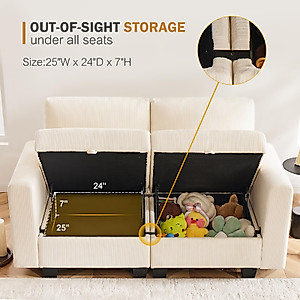 ABCASA Modular Sectional Sofa with Storage Chaises,Modular Sleeper Sofa Couch 6 Seat Sectional Sofa Bed Couch for Living Room,Apartment,Corduroy,Ivory