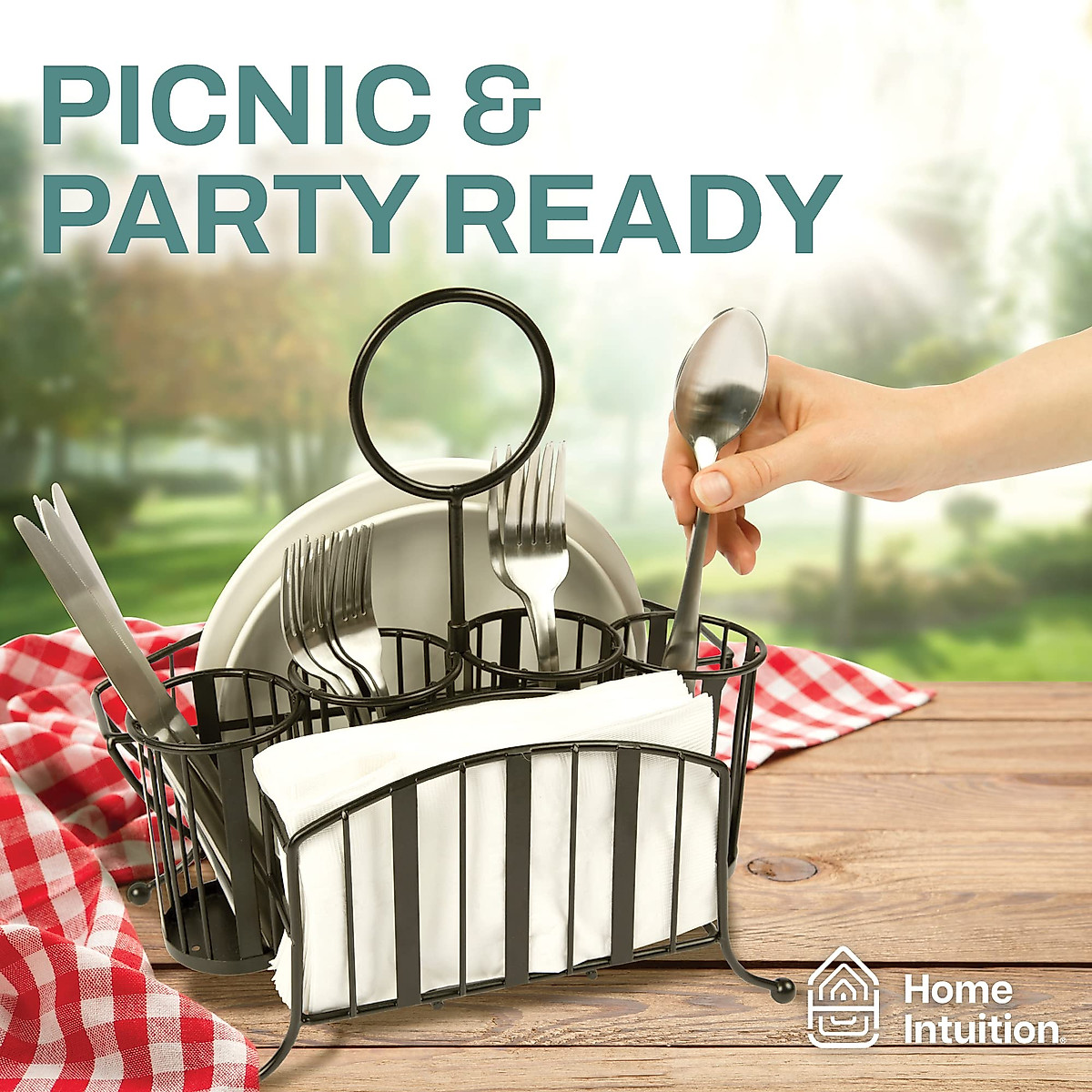 Home Intuition Picnic Caddy - Silverware Caddy Utensil Holder for Party - Plate and Utensil Caddy for Parties - Cutlery and Flatware Holder for Outdoor Table, Camping, BBQ, Countertop