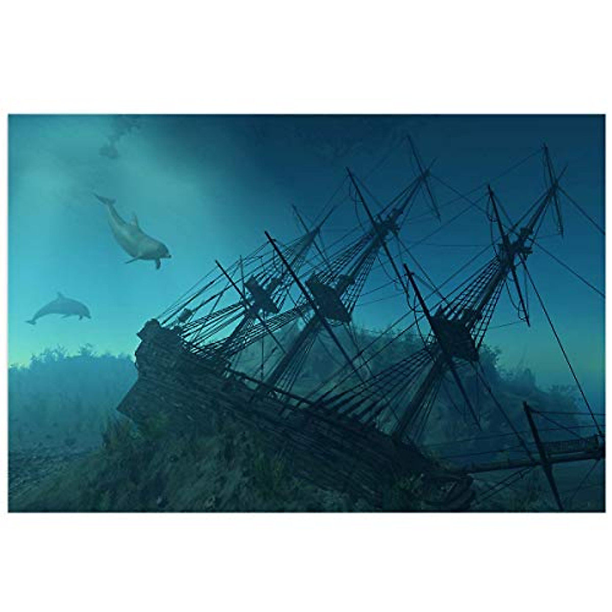 Victories Fish Tank Backdrop-PVC HD Printing Wallpaper,Shipwreck on The Seabed Aquarium Poster Background Decor Paper Cling Decals Sticker