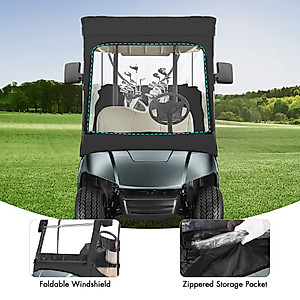 10L0L Golf Cart Driving Enclosure 2 Passenger fit Yamaha G14 G16 G22 G29 Drive and Drive 2, Golf Cart Rain Cover with Clear Roll-Up Windshield, Side Mirror Openings, Waterproof Oxford Cloth Enclosure
