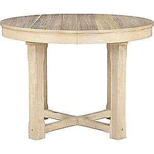 FIQHOME 5-Piece, Round to Oval Extendable Butterfly Leaf, Table and 4 Upholstered Chairs with Armrests,Kitchen Dining Set,Natural Wood Wash