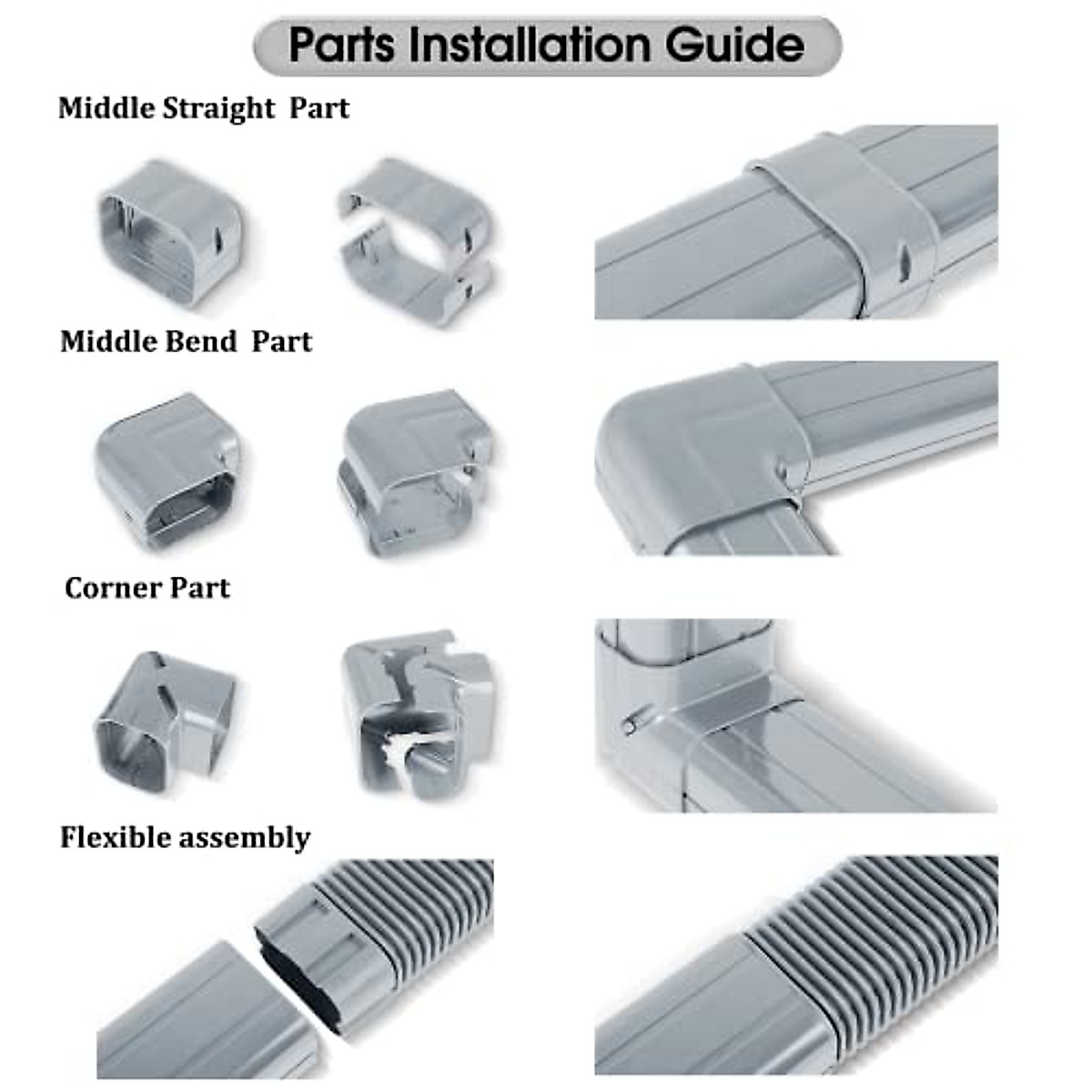 LyPrem Grey 16.5Ft Mini Split Line Set Cover 4" PVC Line Cover Kit for Mini Split and Central Air Conditioner & Heat Pump