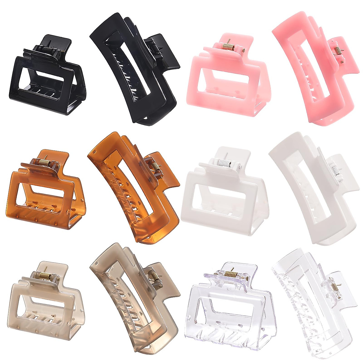 Alemaky 12 Pack Square Claw Clips, Big and Small Neutral Rectangle Hair Claw Clips, Non-slip Matte Large Hair Clips for Women,Strong Hold jaw clip for Thick Thin Hair (clear Jelly colour)
