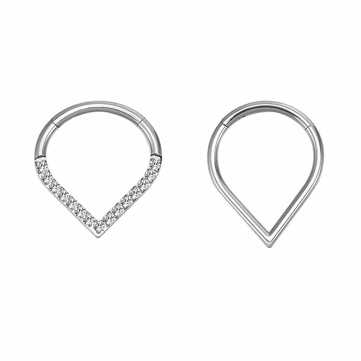 2pcs Septum Jewelry Teardrop Nose Ring Daith Crystal Earring 316L Surgical Steel Hinged Segment Hoop Septum Clicker Helix Cartilage Tragus Piercing Jewelry for Women-silver