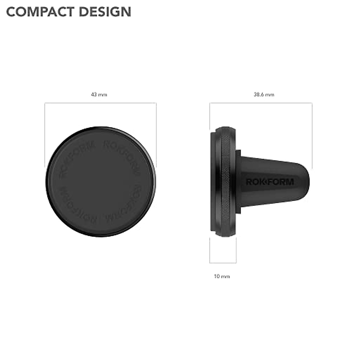 Rokform - Magnetic Air Vent Mount, Super Grip Car Truck & Van Vent Clip, Aluminum Cell Phone Holder, Removable Vent Magnet Mount, Specially Designed for Rokform Cases (Black)