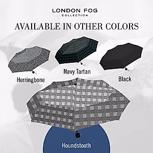 London Fog Mini Rain Umbrella, Manual Folding Umbrella, Windproof, Lightweight and Packable for Travel, Full 42 Inch Arc, Houndstooth