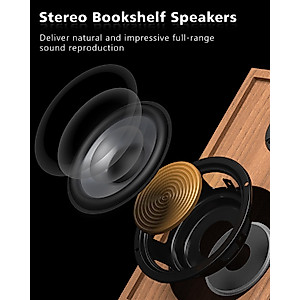 Record Player Vinyl Bluetooth Turntable with 36 Watt Stereo Bookshelf Speakers, Hi-Fi System with Magnetic Cartridge, USB Recording and Auto Stop