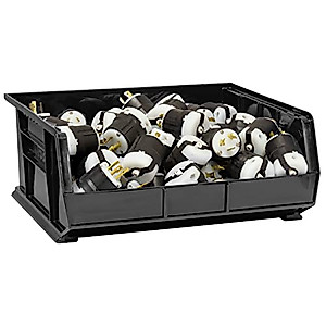 Akro-Mils 30250 AkroBins Plastic Storage Bins, Space-Saving Stackable Bins for Garage, Pantry, Craft Organization, 15-Inch x 16-Inch x 7-Inch, Black, 6-Pack