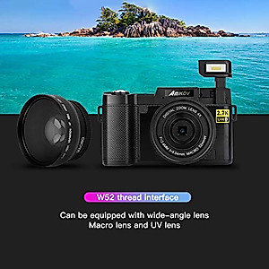 WiFi Digital Camera, Vlogging Camera 2.7K 48Mp Hd Digital Camera, 3Inch Rechargeable Small Digital Camera, 180° Rotation Cameras for Beginners