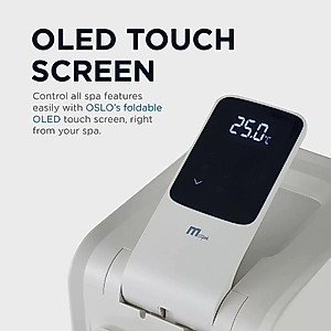 MSpa Oslo 6 Person Squared WiFi MSpa App Controlled Hot Tub with Hydro Massage Jets Plus, OLED Touch Screen Control and LED Strip, Gray/White