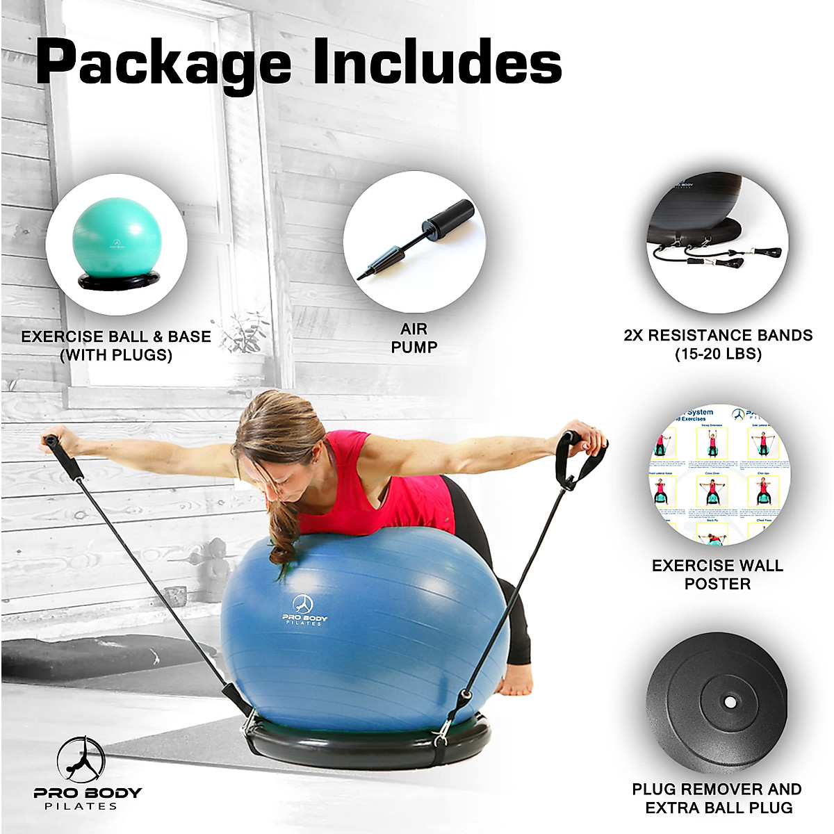 ProBody Pilates Yoga Ball Chair, Exercise Ball Chair with Base or Stand for Home Office Desk Sitting or Workout, 65cm Antiburst Balance Ball & Stability Ball Seat for Back, abs (Blue)