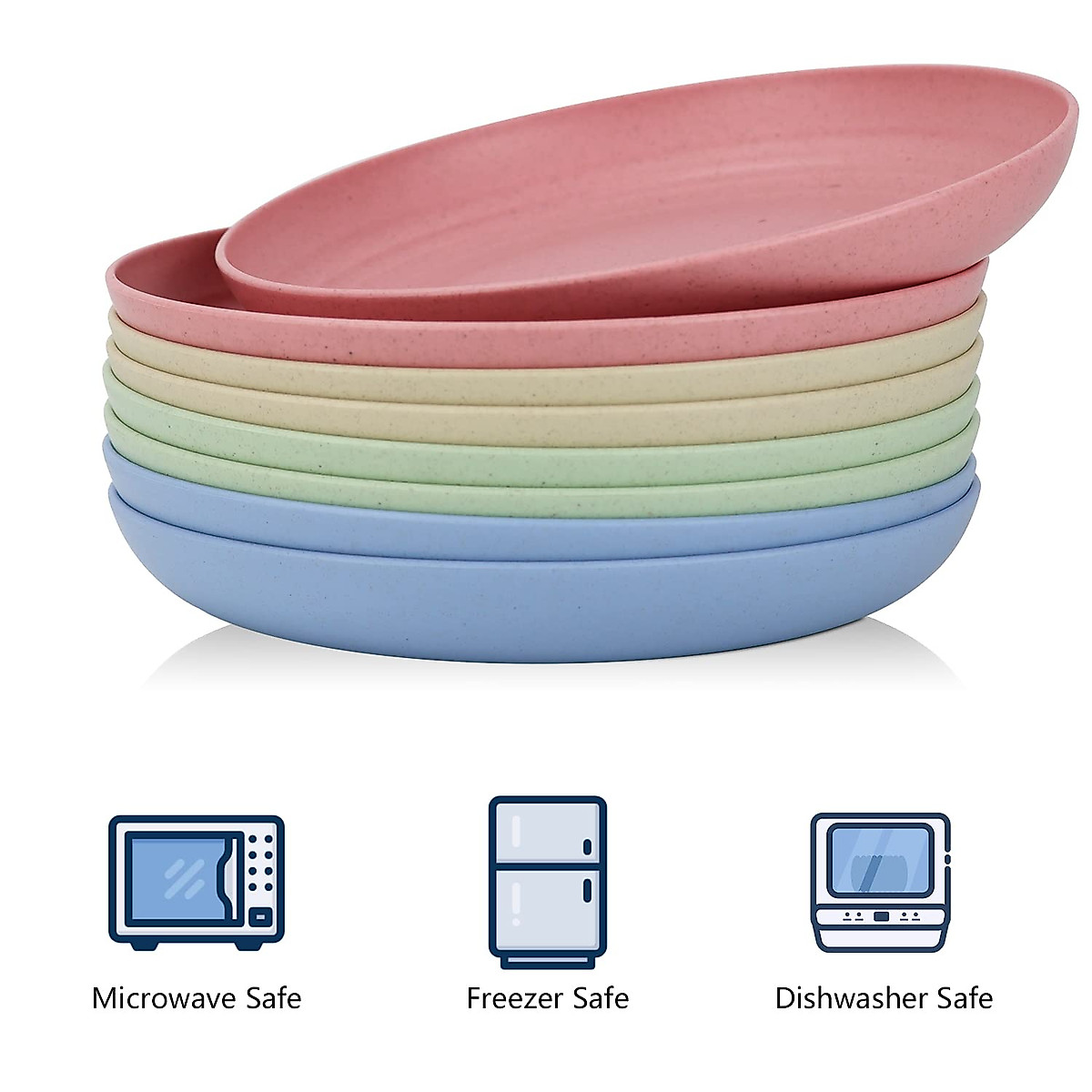 Homienly Deep Dinner Plates Set of 8 Alternative for Plastic Plates Microwave and Dishwasher Safe Wheat Straw Plates for Kitchen Unbreakable Kids Plates with 4 Colors (Fresh Light, 10 inch)