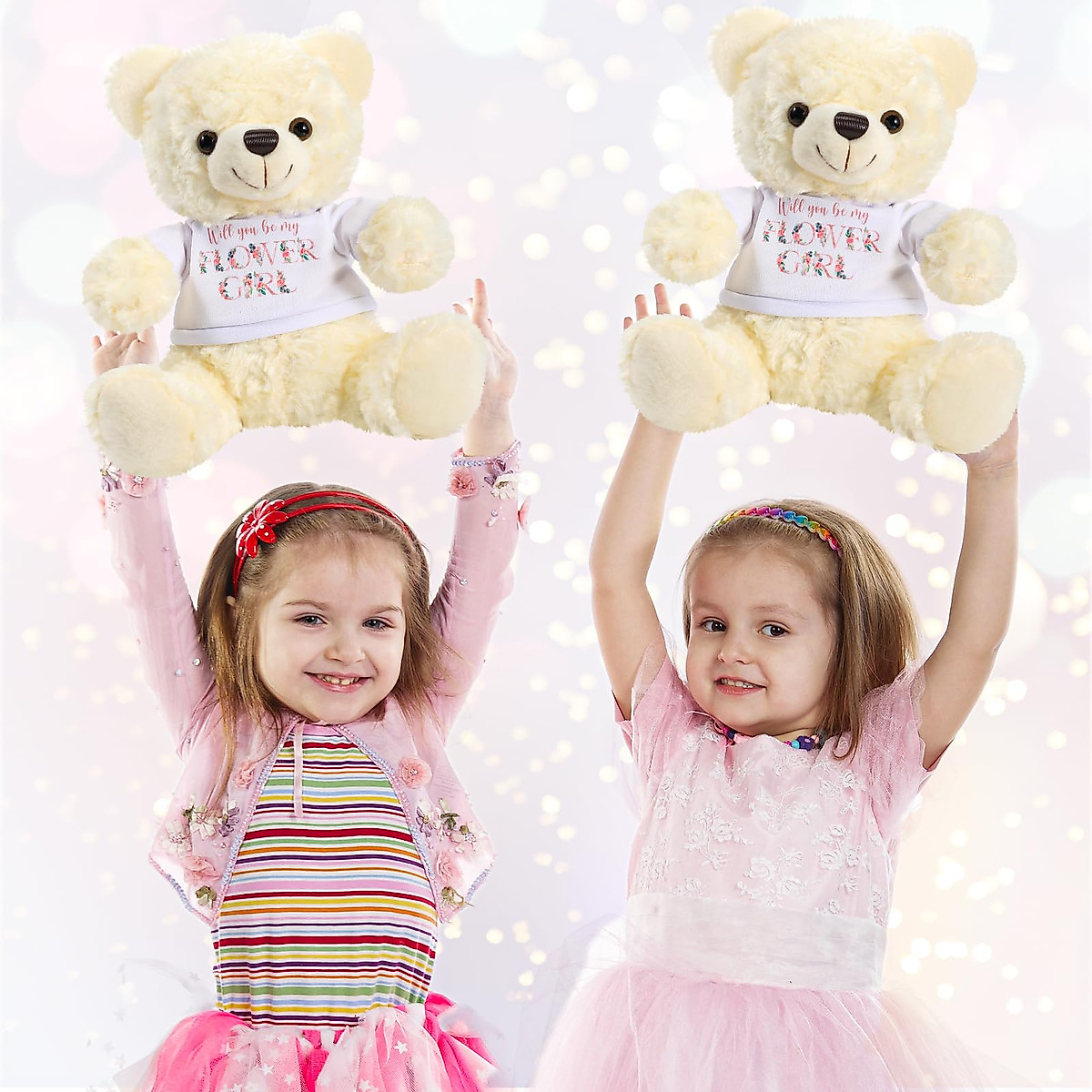 Jexine 2 Pieces Flower Girl Gifts Wedding 10 Inch Flower Girl Bear Stuffed Animal Will You Be My Flower Girl Proposal Gifts from Bride Groom with Clothing for Wedding Proposal Anniversary Party