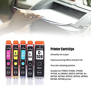 Printer Cartridge with Ink, Ink Cartridge ABS Printing Ink Cartridge Standard Size 5% Coverage for PIXMA IP3600 IP4600 IP4700, Desktop Photo Printers (BK BK C M Y 5 Colors)