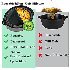 2 Pack Silicone Slow Cooker Liners Fit Crockpot 6-7 Quarts Oval Slow Cooker, Reusable Food Grade Silicone Slow Cooker Divider Liners,BPA Free,Easy Clean or Leakproof Dishwasher Safe Cooking Liner (Grey)