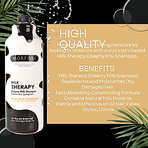 Morfose Professional Milk Therapy Creamy Hair Shampoo for Dry, Damaged, or Brittle Strands, Repairs and Protects, fuller, healthier, softer look, Eliminates Dryness, Damage, and Split Ends, 1000 ml
