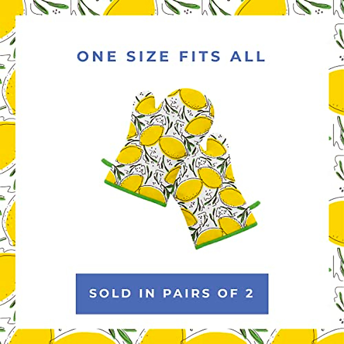 Kotton Culture Oven Mitt Set of 2 Cooking Microwave Hand Gloves 100% Quilted Cotton Extra Long and Heat Resistant Machine Washable Flexible (Lemon, 8 x 13 Inches)