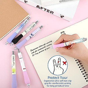 cobee Cute Kawaii Gel Ink Pens, 6 Pack Retractable Quick Dry 0.5mm Point Black Ink Rollerball Writing Pen Rolling Ballpoint Pens for Student Smooth Writing, Journaling, Taking Notes, Drawing(Style-A)