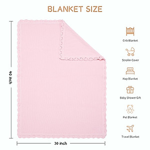 TRENDSTITCH 100% Cotton Baby Blanket Knit Soft Warm Lace Toddler Newborn Nursery Blanket,30 x 40 Inches, Light Pink