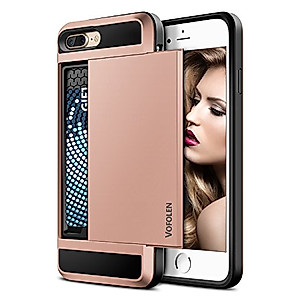 Vofolen Case for iPhone 8 Plus Case Wallet Credit Card Holder ID Slot Sliding Cover Hidden Pocket Dual Layer TPU Bumper Armor Anti-Scratch Protective Hard Shell Case for iPhone 8 Plus 7 Plus Rose Gold