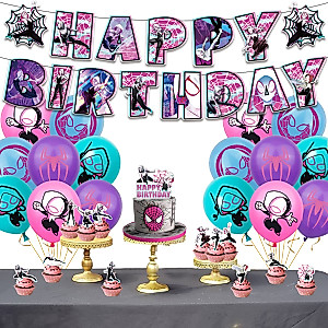 Spider girl Birthday Party Decorations,Pink Super Girls Decorations Includes Happy Birthday Banners,Cupcake Toppers,Balloons