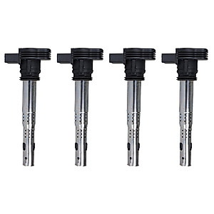ENA Set of 4 Ignition Coil Pack 2005 2006 2007 2008 2009 2010 2011 2012 Compatible with Volkswagen VW Jetta Rabbit Beetle Passat Golf Tiguan A3 A4 A5 A6 Q5 TT 2.5L L5 Coils for 07K905715A UF575