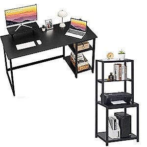 GreenForest Computer Home Office Desk with Monitor Stand and Storage Shelves on Left or Right Side, Printer Stand with Storage Shelf, 49.2 inch Large Tall 4 Tier Printer Table for Home Office Organiza