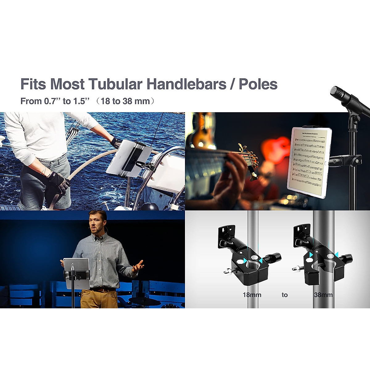 elitehood iPad Holder for Treadmill, Heavy Duty Tablet Holder for Stroller, iPad Bike Mount Compatible with 4.7-12 inches iPad, iPhone, Tablets and Cell Phones