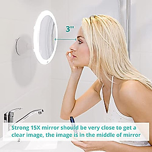 Fabuday 15X Lighted Magnifying Mirror with Lights - 8 Inch Makeup Mirrors with Suction Cups and Magnification for Bathrooom, Dual Power Supply, Adjustable Lighting, Light Up Magnified Mirror