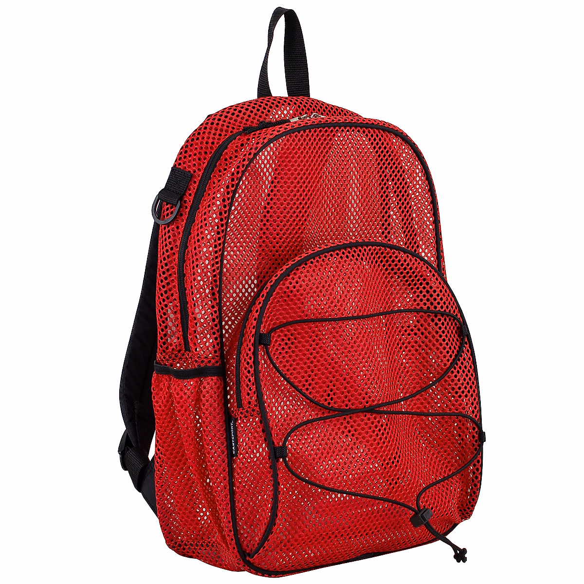 Eastsport Mesh Hiking Backpack Lightweight Bungee See Through for Travel, College, Swim, Gym Bag with Adjustable Padded Shoulder Straps, Red