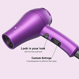 Wazor Compact 1000W Blow Dryer for Kids & Pour Painting Mini Travel Hair Dryer for RV, Ionic Lightweight Dryer with Concentrator, Cool Shot Button, Purple