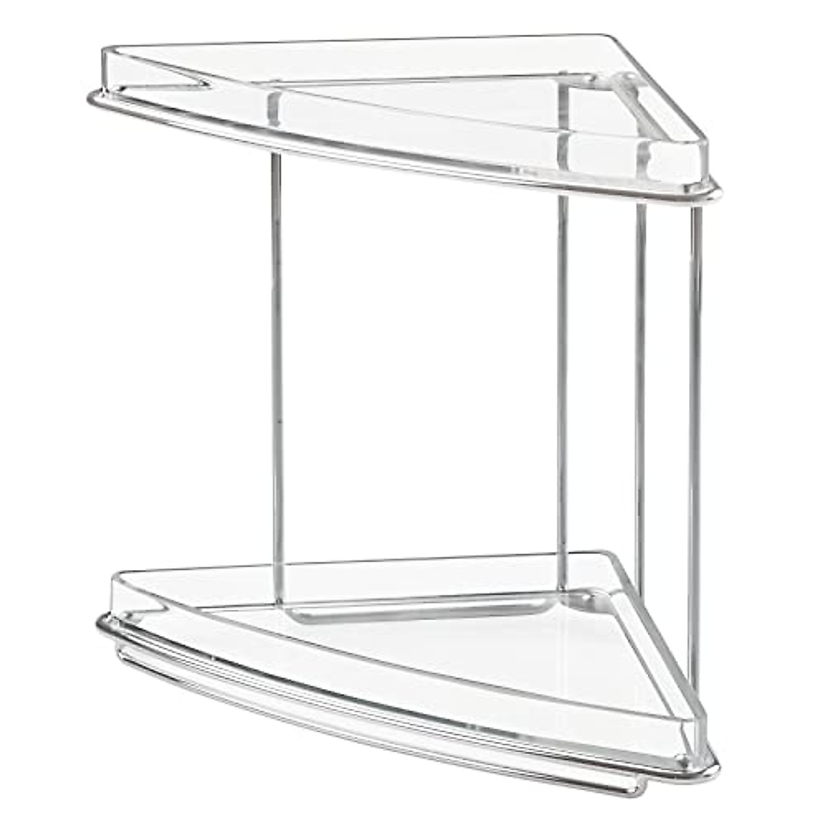 mDesign Steel/Plastic Freestanding Countertop Corner Shelf Organizer with 2-Tier Storage for Bathroom, Vanity, Cabinet, Counter - Holds Makeup, Bath Gel - Prism Collection - Clear