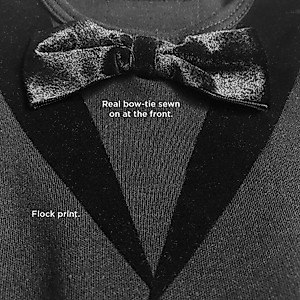 The Tiny Universe Tuxedo Onesie for Fancy Baby Boys, Body Suit with Satin Bow-Tie, Jumpsuit Gentleman Wedding Outfit (All Black, 80 / 12M)