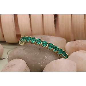 Dazzlingrock Collection Round Lab Created Emerald Ladies Full Eternity Wedding Stackable Ring Band | 14K Yellow Gold, Size 6