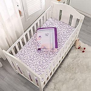 Wowelife Baby Girl Nursery Bedding Set Butterfly, Premium Purple Crib Bedding Set, Baby Girl Crib Bed Set Breathable and Soft for Girl