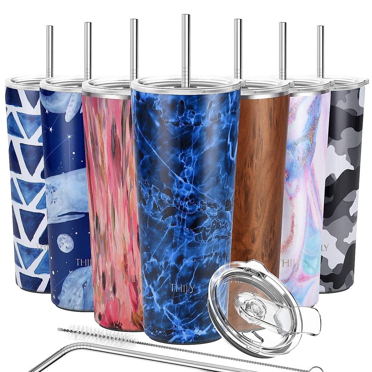 THILY Tumbler Stainless Steel Coffee Cup 26 oz Triple-Insulated Wide Mouth Travel Mug with Splash-Proof Lid, for Iced Drinks and Hot Beverage Smoothies Cup, Abysmal Sea