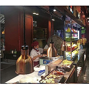 LINKANRUO 250W 19cm Commercial Heat Lamp Food Warmer, Food Heating Lamp for Restaurant and Buffet, Keep Food Warm, Telescopic Hanging Chandelier with Heating Lamps(Gold)