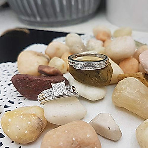 Dazzlingrock Collection 0.20 Carat (Cttw) Round Diamond Men's & Women's Engagement Ring Trio Ring Set 1/5 CT, Sterling Silver