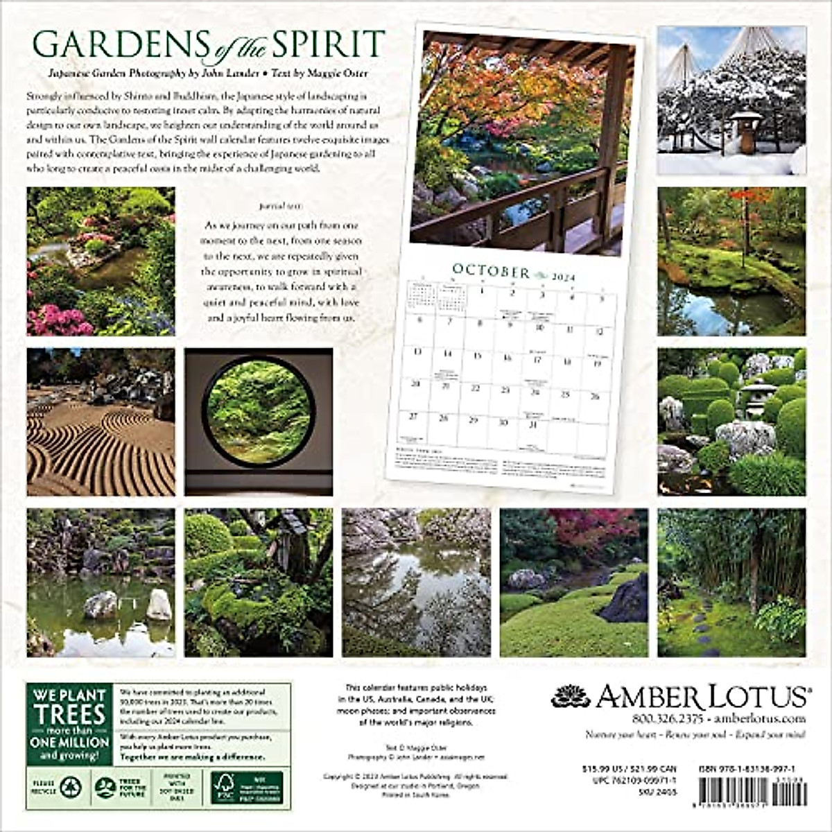 Gardens of the Spirit 2024 Wall Calendar: Japanese Garden Photography | 12" x 24" Open | Amber Lotus Publishing