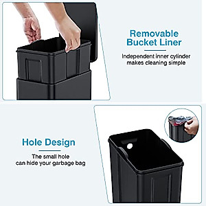 BETHEBEST 2.6 Gallon Small Trash Can with Removable Wastebasket,Step Trash Can with Soft Close Lid, Rectangular Trash Bin for Bathroom,Bedroom,Office (Black)