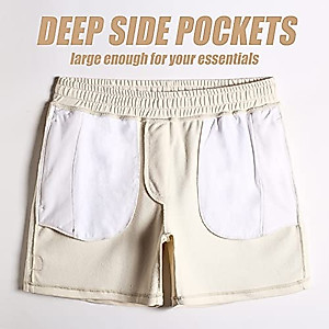 maamgic Mens Athletic Gym Shorts 5.5" Elastic Waist Casual Pajama Pocket Jogger Men Workout Short Pants Ivory
