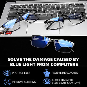 LADEESSE 3-Pack Reading Glasses Blue Light Blocking, TR90 Reading Glasses for Women Men Anti Glare Filter Lightweight Eyeglasses (3-Pack Black, 2.5)