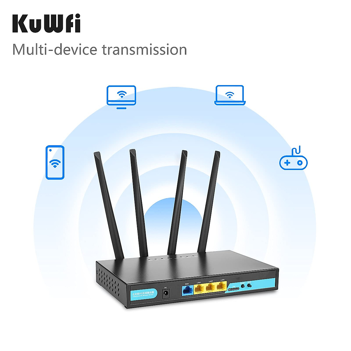 KuWFi 4G LTE Router with SIM Card Slot, Unlocked 4G WiFi Router with External Antennas, Industrial Wireless CPE Internet Routers for Home/Office, Work with AT&T and T-Mobile