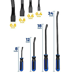 Pry Bar Set Heavy Duty, Thicker Hammer Strike Cap, Angled Tip, Mechanic Hand Tools for Automotive, Demolition, Nail Puller, Crowbar | 4-Piece