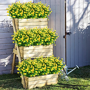 GETYARD 24 Bundles Outdoor Artificial Flowers for Decorations, No Fade Fake UV Resistant Plastic Greenery Plants for Garden Patio Porch Window Box Home Wedding Décor (Yellow)