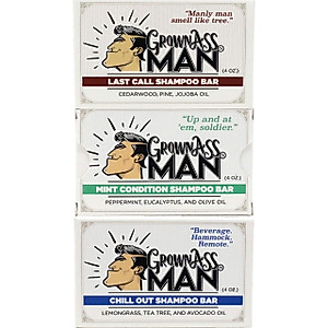 Grown Ass Man Co. - Solid Shampoo Bar Rich Lather 3 in 1: Hair, Beard & Body Wash - Plastic Free & Eco-Friendly, Natural & Organic Clean for All Hair Types, 4oz Bar (Variety, 3-Pack)