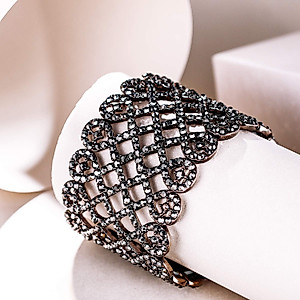 EVER FAITH Women's Rhinestone Crystal Art Deco Love Knot Wide Stretch Bridal Bracelet Black Black-Tone