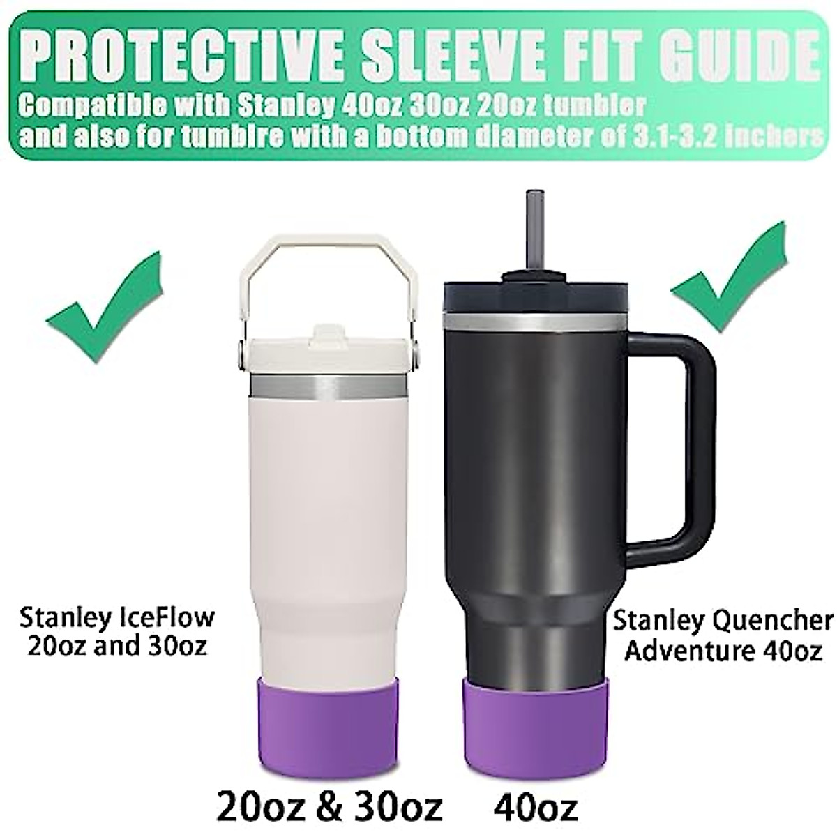 3Pcs Silicone Stanley Cup Boot For Stanley Cup Accessories,Stanley Boot For Stanley Tumbler 30 Oz 40 Oz & IceFlow 20oz 30oz & Hydro Flask 12-24oz,Silicone Water Bottle Bottom Sleeve Bumper Cover